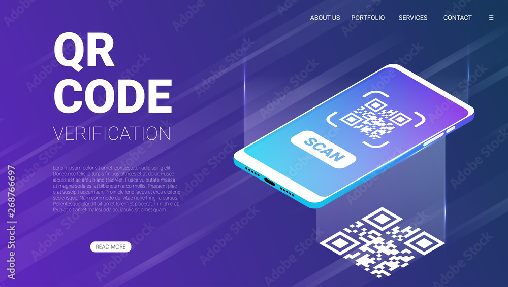 QR code verification service web banner isometric vector Stock Vector ...