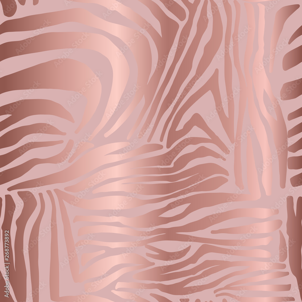 Zebra skin. Rose gold. Elegant texture with foil effect. Animal print ...