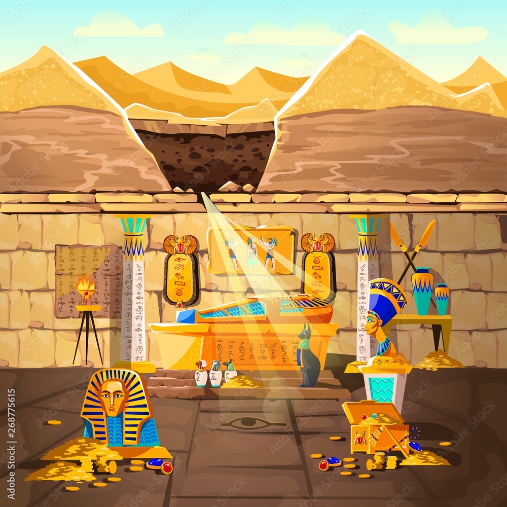 Ancient Egypt pharaoh lost tomb, underground cartoon vector ...
