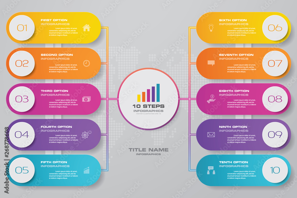 10 steps infographics chart design element. For data presentation ...