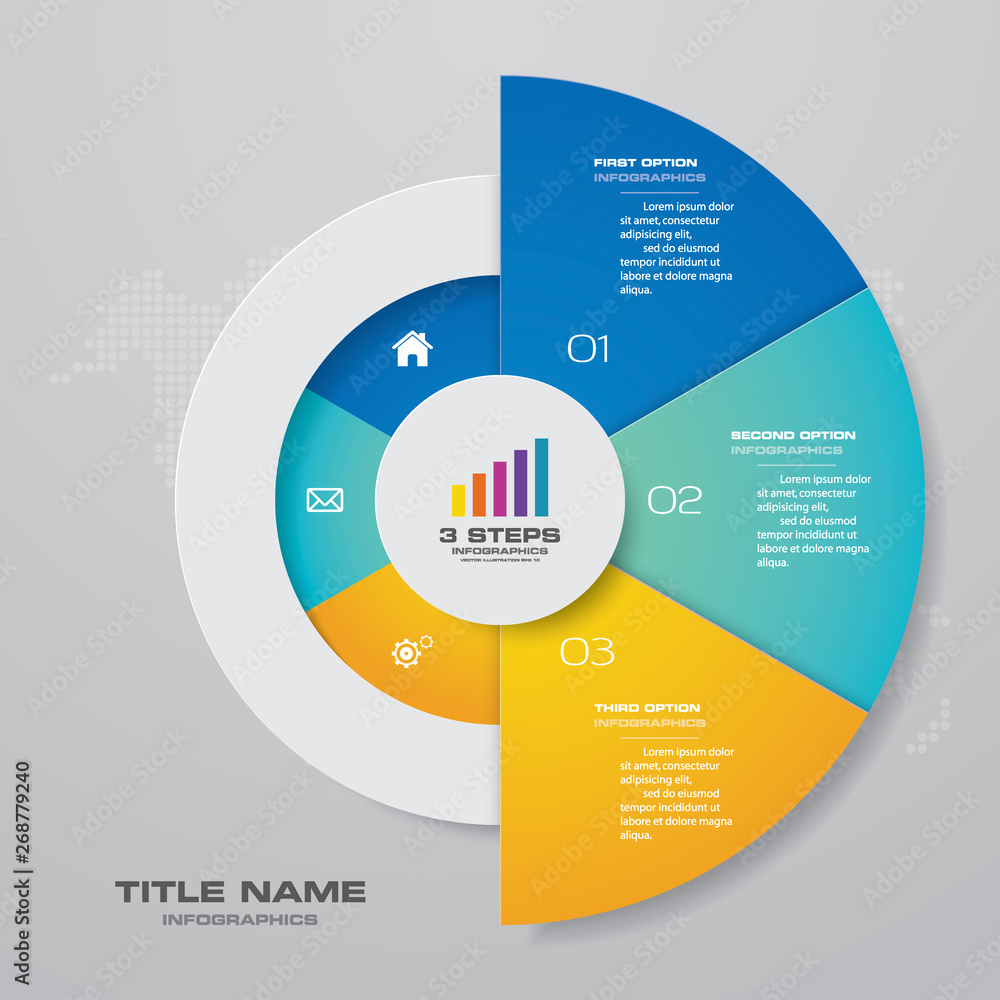 3 steps half cycle chart infographics elements for data presentation ...