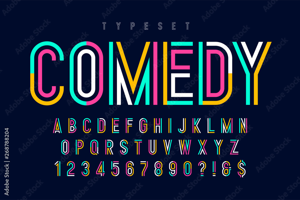 Condensed colorful display font design, alphabet and numbers. Stock ...