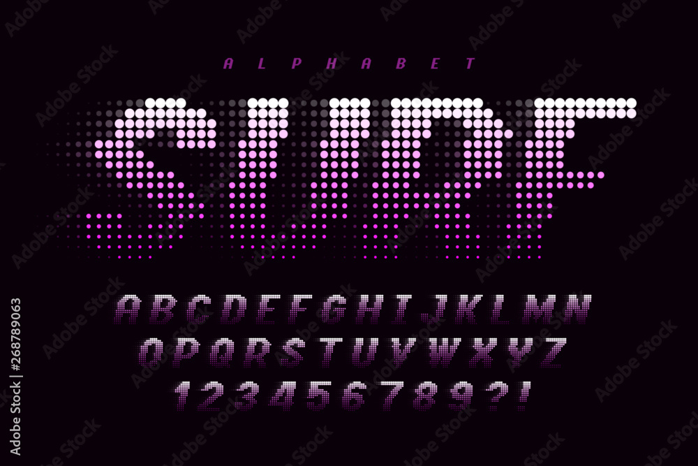 Dotted halftoned display font design, alphabet and numbers Stock Vector ...