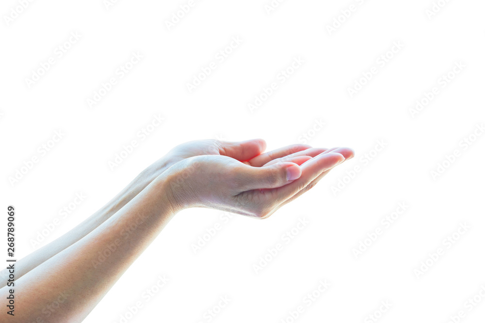 Pray for support concept with Isolated female empty open hand with palm ...