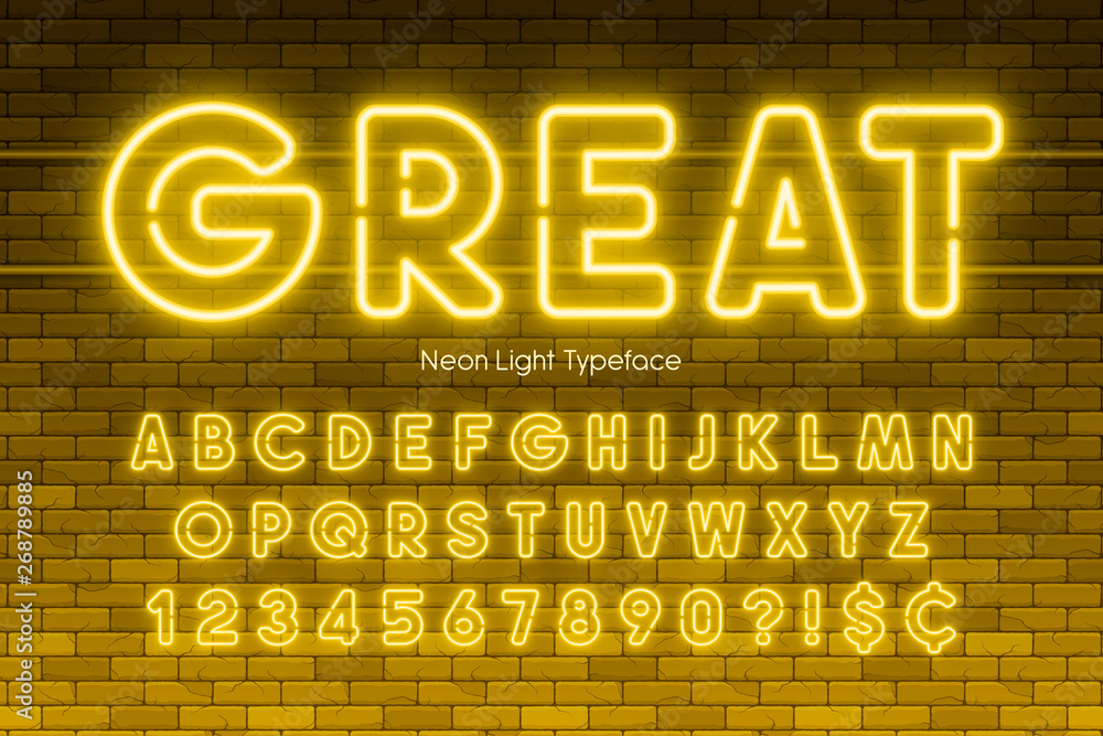 Neon light alphabet, numbers, extra glowing font Stock Vector | Adobe Stock