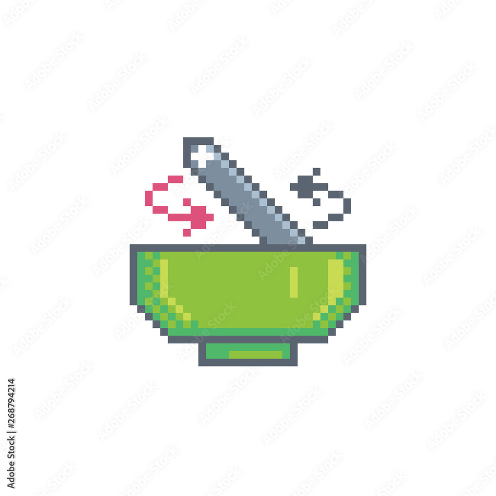 Pixel art bowl icon. Kitchen utensils vector sign for web, mobile ...