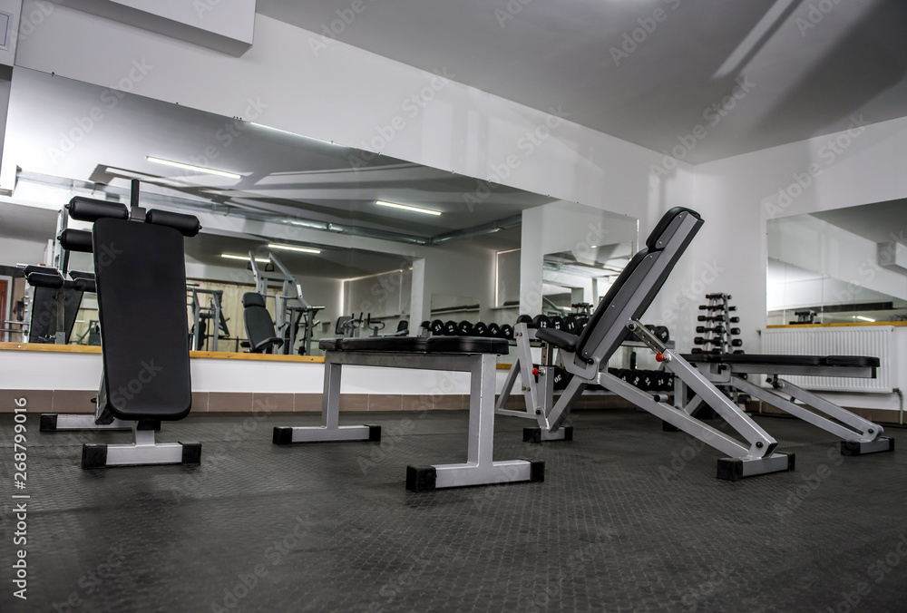 Modern and empty gym interior with equipment Stock Photo | Adobe Stock