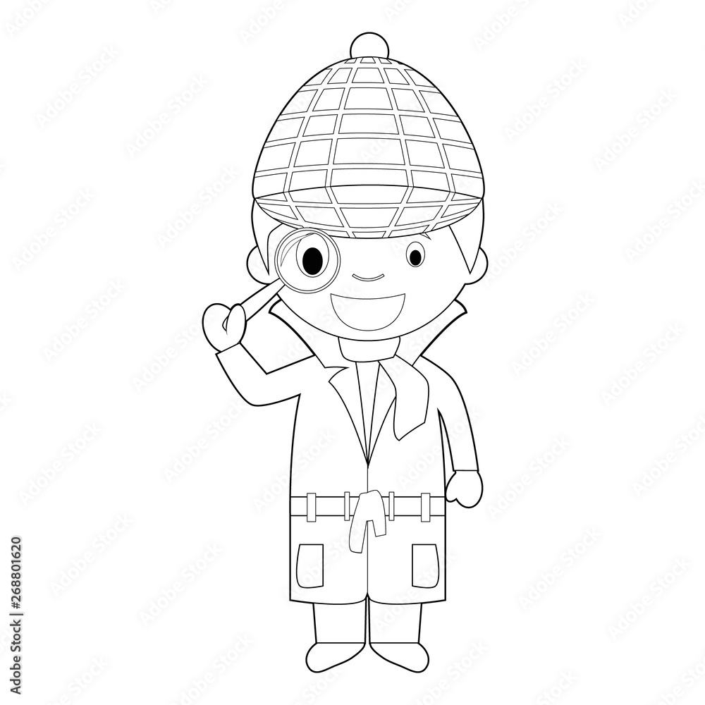 Easy coloring cartoon vector illustration of a detective. Stock Vector ...