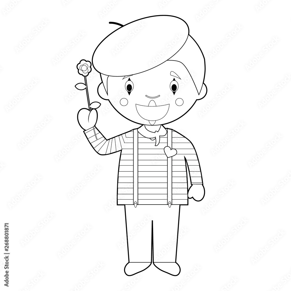 Easy coloring cartoon vector illustration of a mime. Stock Vector ...