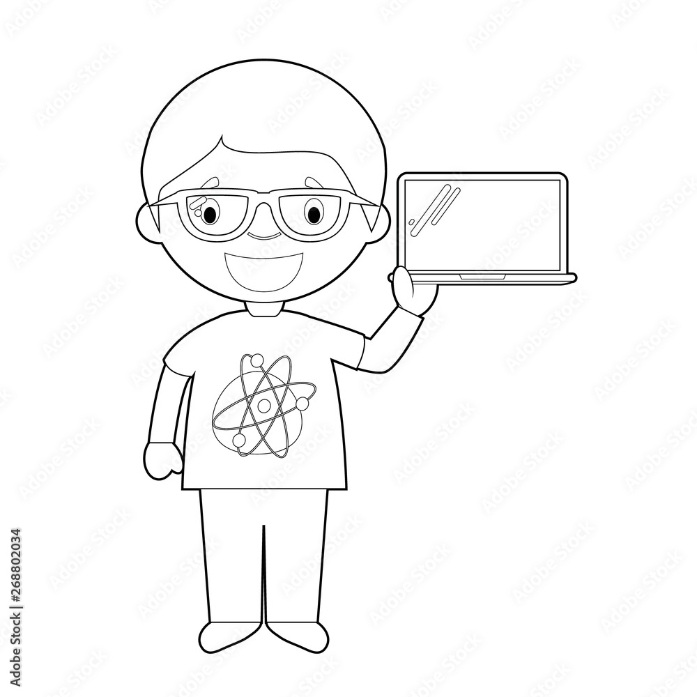 Easy coloring cartoon vector illustration of a programmer. Stock Vector ...