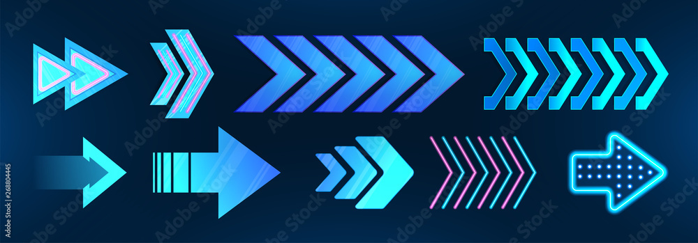 Colorful Set of vector arrows. Arrow icon, symbol. Futuristic design ...