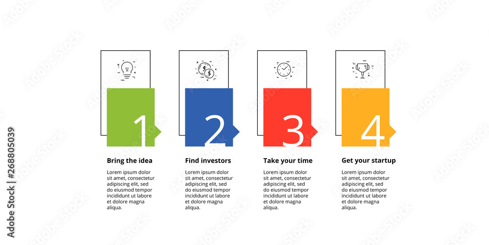 Business process chart infographics with 4 step circles. Circular ...
