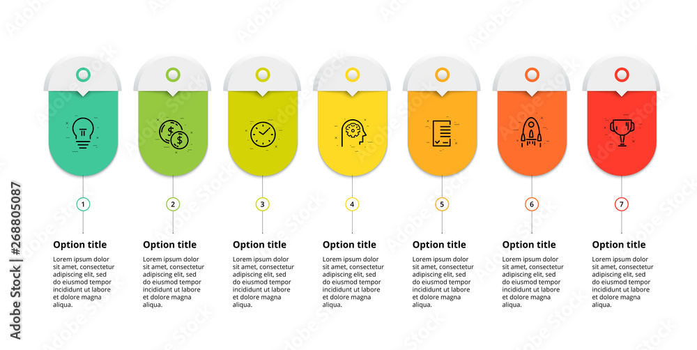 Business process chart infographics with 7 step circles. Circular ...