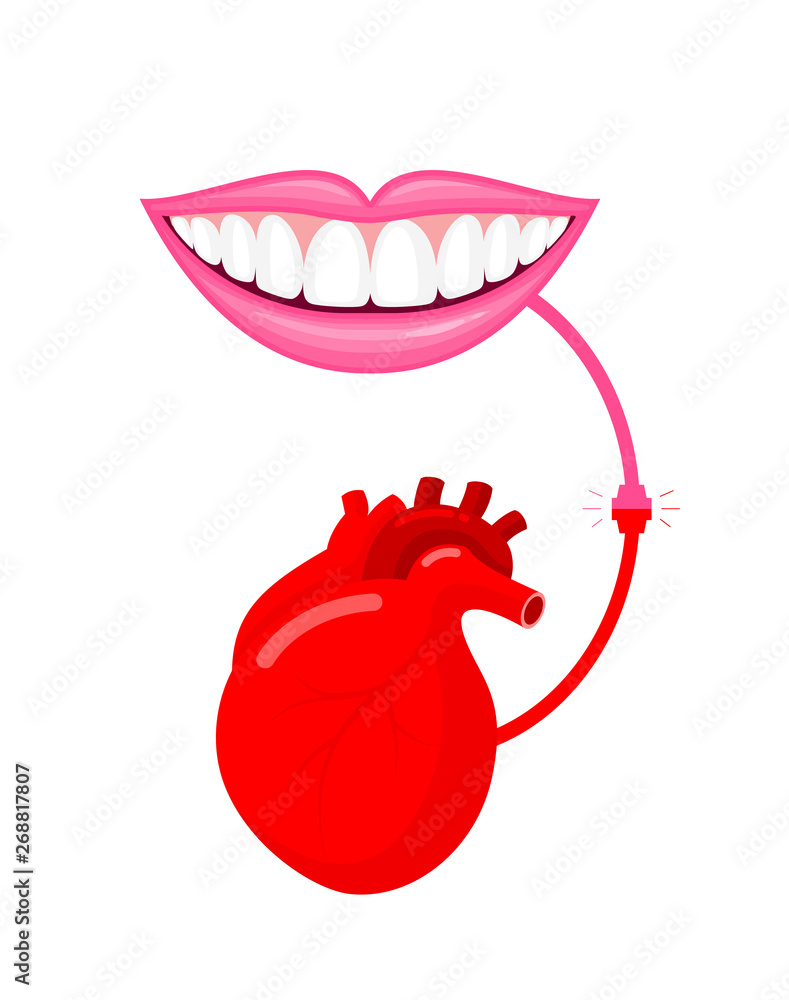 Connection between human heart and mouth concept. Oral health and heart ...