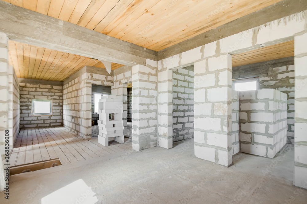 Construction site of residential building interior in progress to new ...