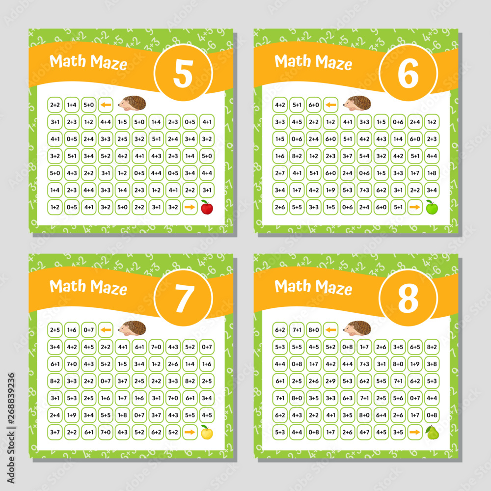 Math Maze Addition Worksheet. Educational Game. Mathematical Puzzle ...