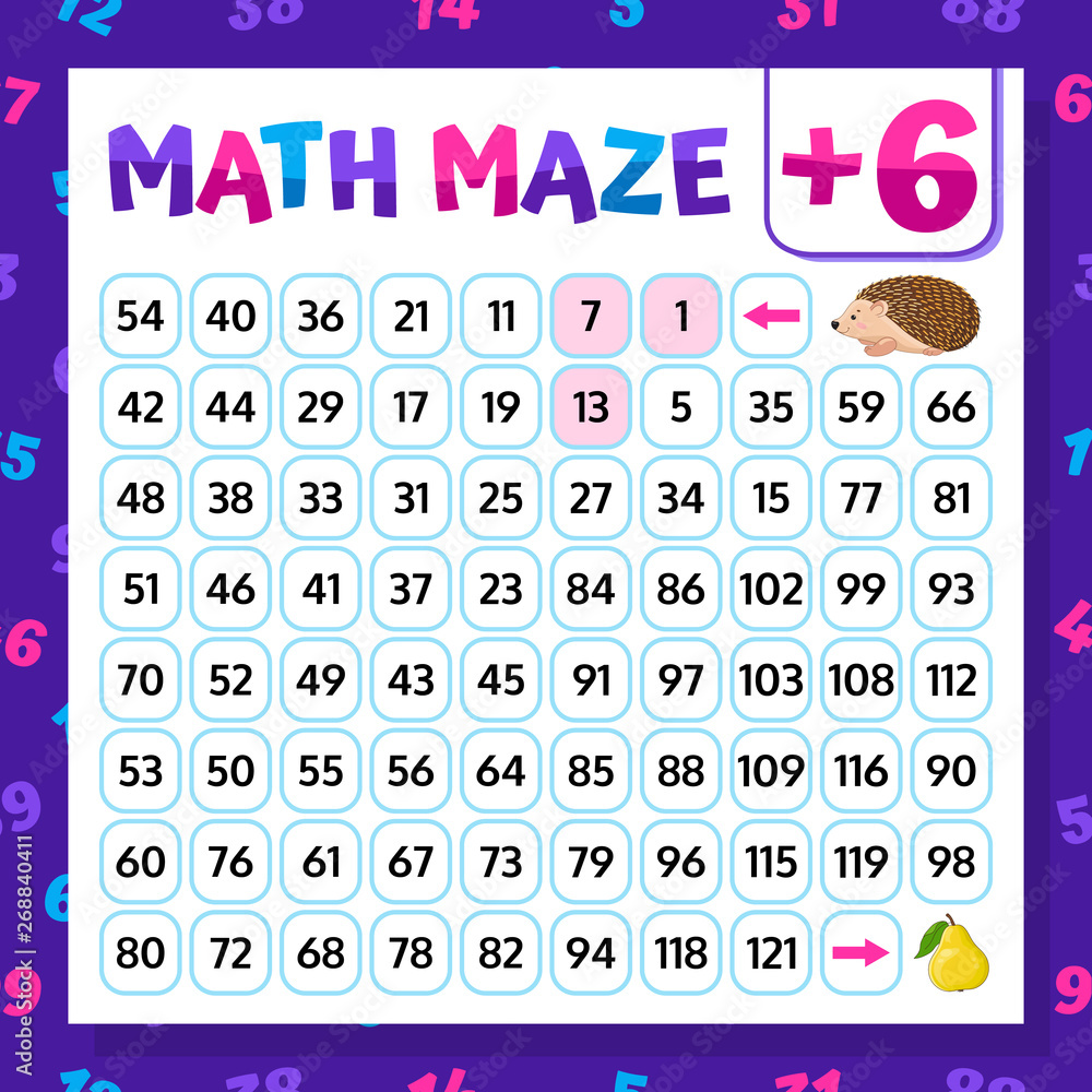 Math Maze Addition Worksheet Set. Educational Game. Mathematical Puzzle ...