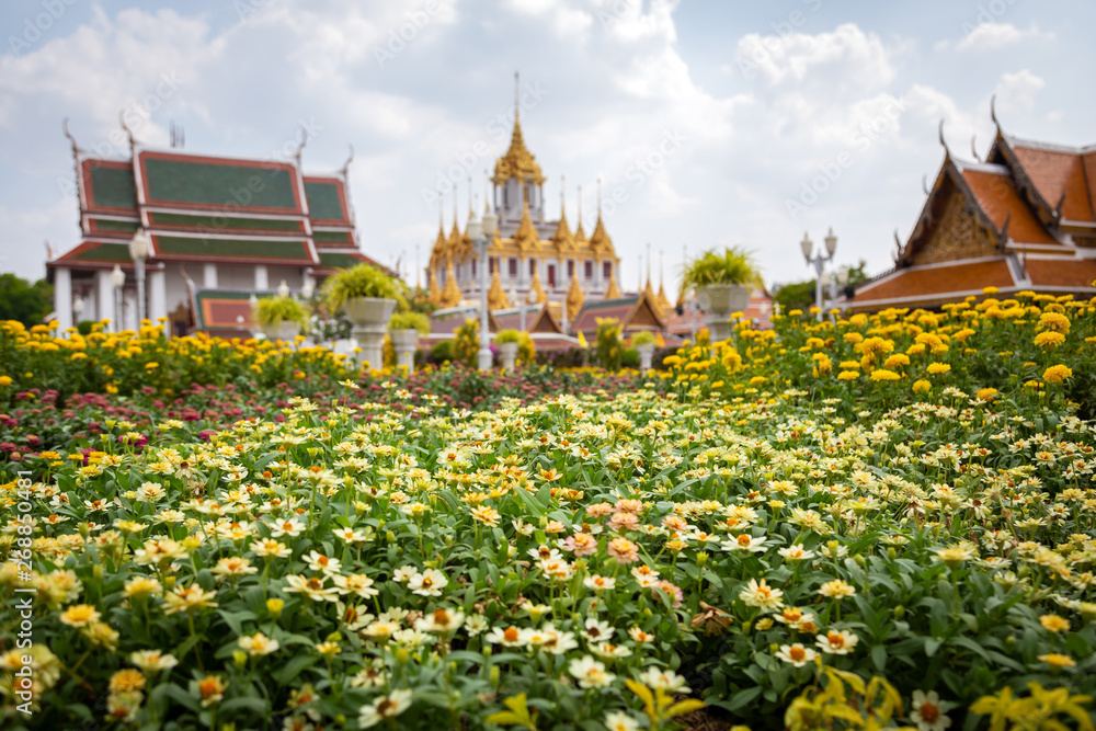 Loha Prasat Matal Palace,public outdoor flower garden in Wat ...