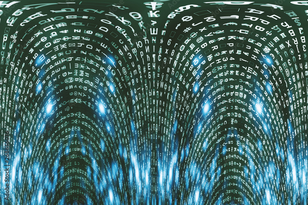 Blue matrix digital background. Distorted cyberspace concept ...