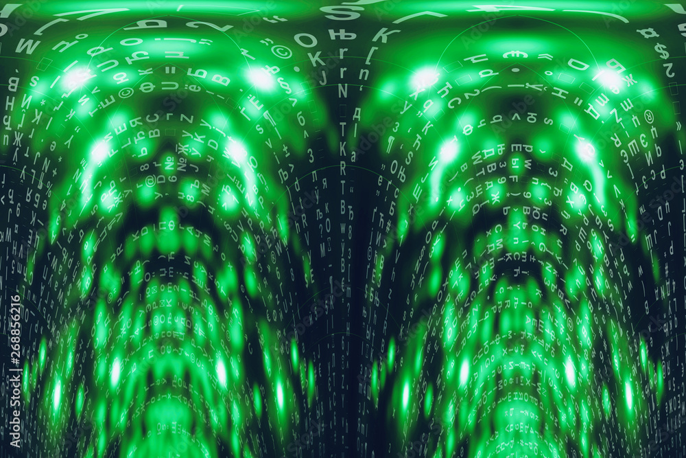 Green blue matrix digital background. Distorted cyberspace concept ...