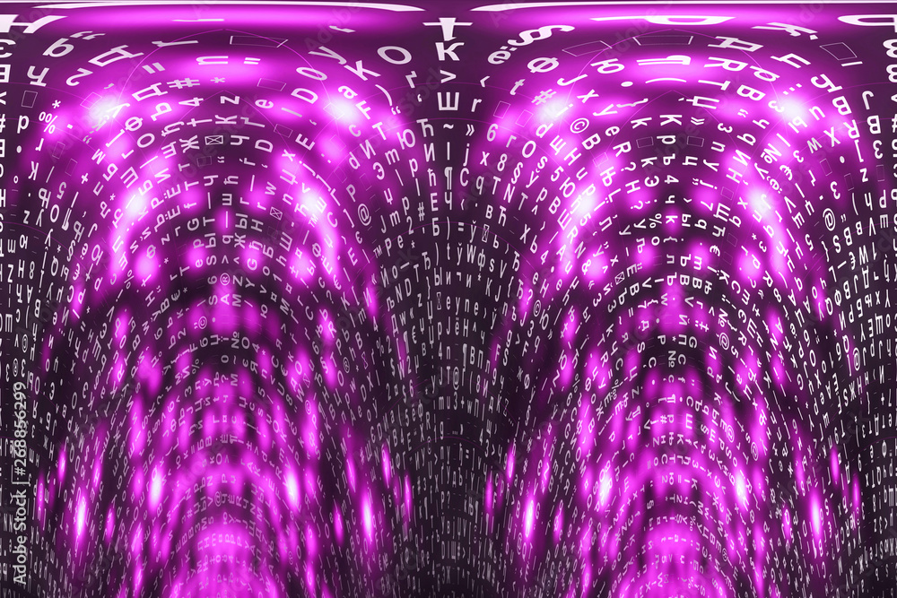 Pink matrix digital background. Distorted cyberspace concept ...