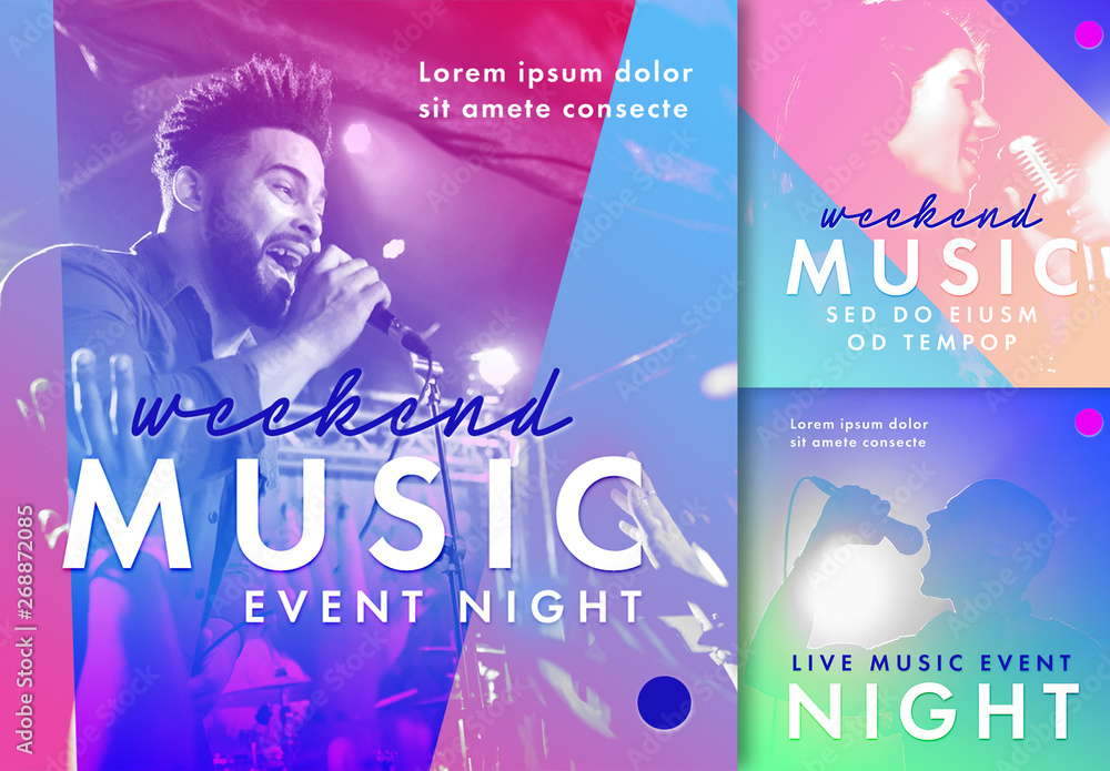 Multicolored Gradient Social Media Post Layout Set Stock Template ...