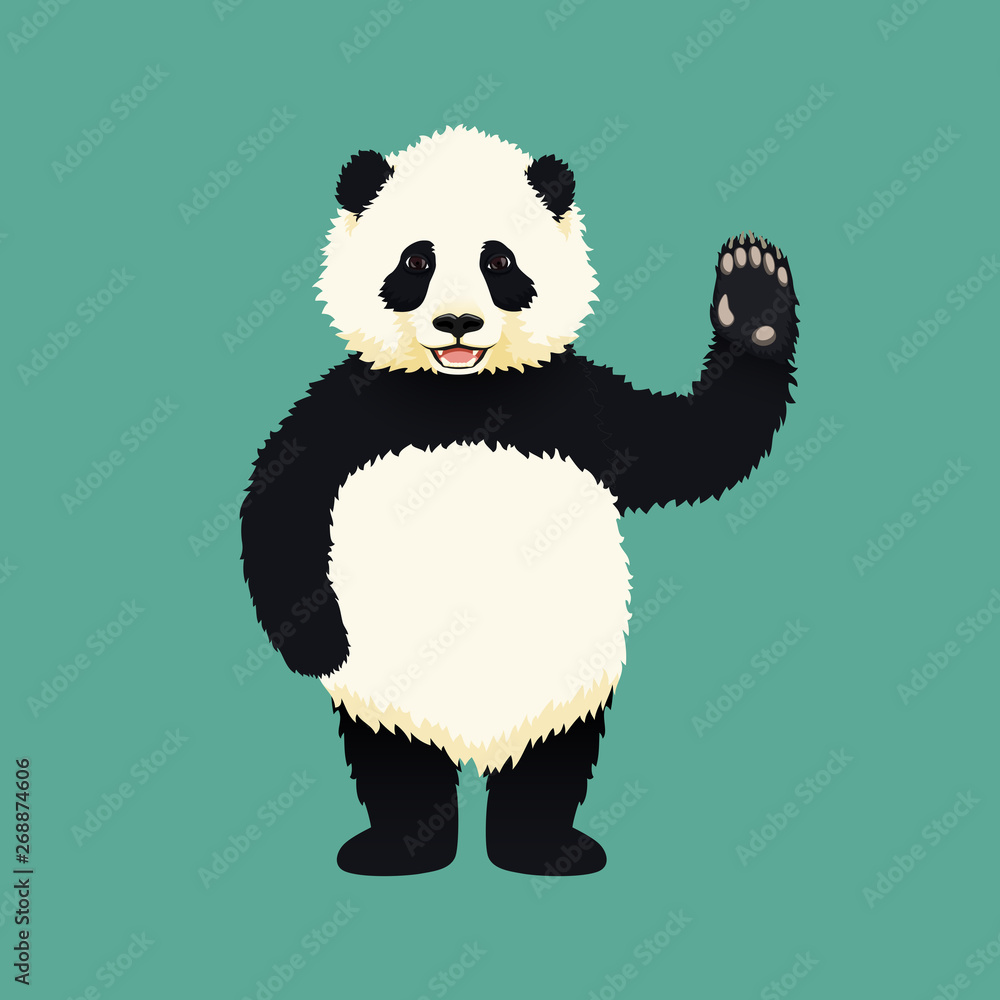 Baby giant panda standing on hind legs and waving. Black and white ...