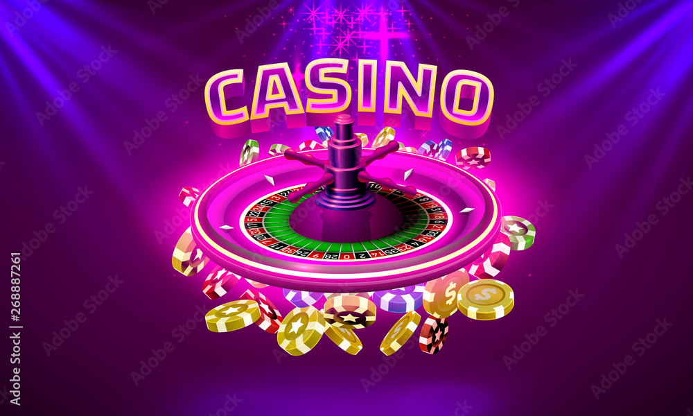 Casino roulette big win coins on the purple background. Stock Vector ...