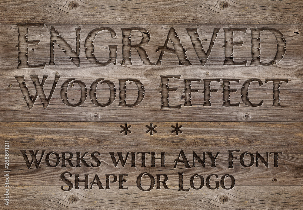 Engraved Wood Text Effect Mockup Stock Template | Adobe Stock