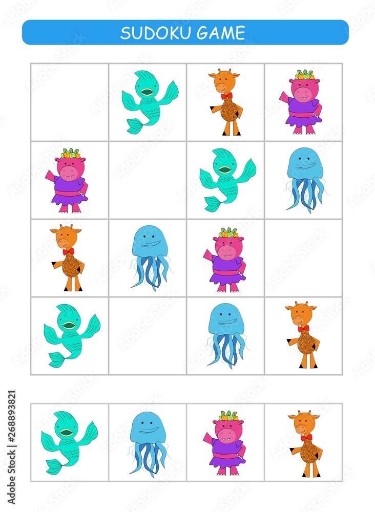 Sudoku for kids. Kids activity sheet. Training logic, educational game ...