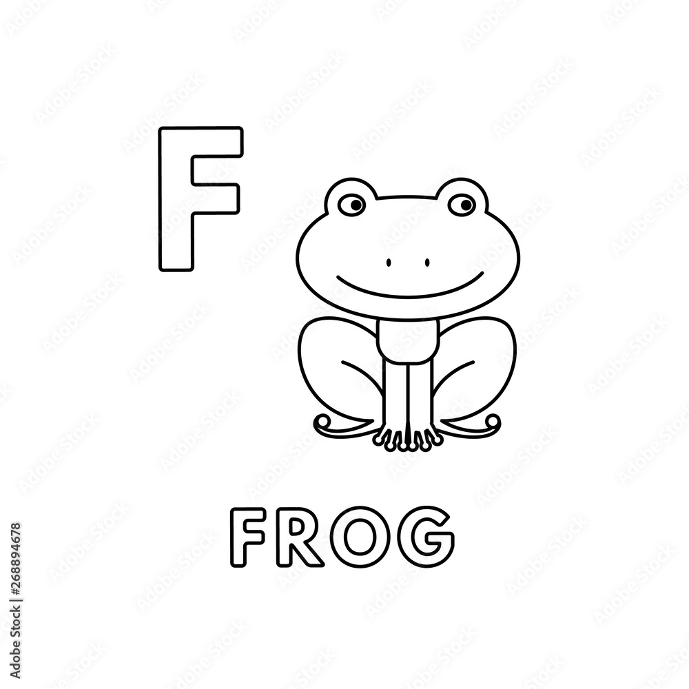 Vector Cute Cartoon Animals Alphabet. Frog Coloring Pages Stock Vector ...