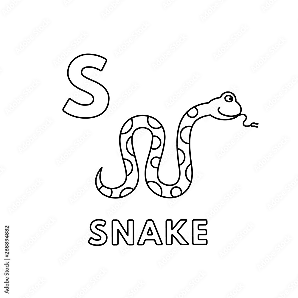 Vector Cute Cartoon Animals Alphabet. Snake Coloring Pages Stock Vector ...
