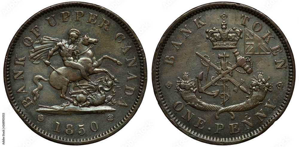 Canada Canadian Bank of Upper Canada copper token 1 one penny 1850, St ...