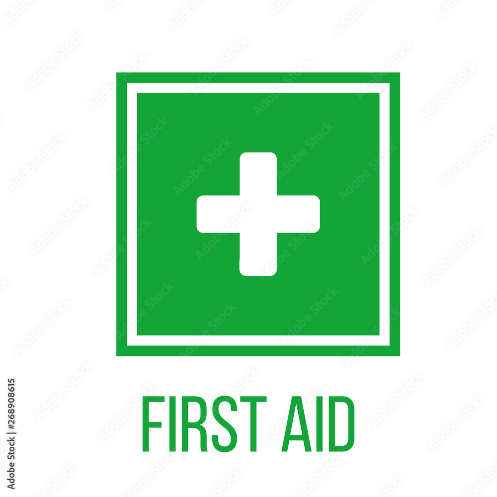 Green First Aid sign in square. flat vector icon for apps, website ...