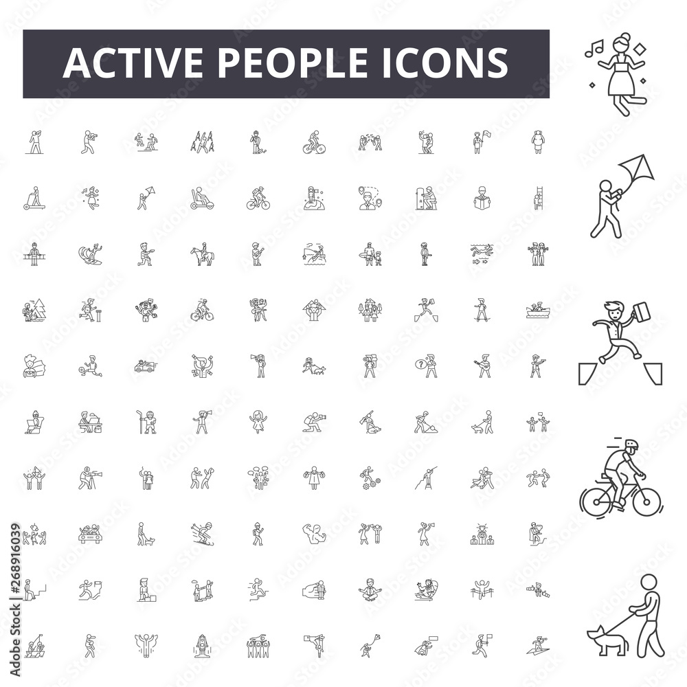 Active people line icons, signs, vector set, outline concept ...