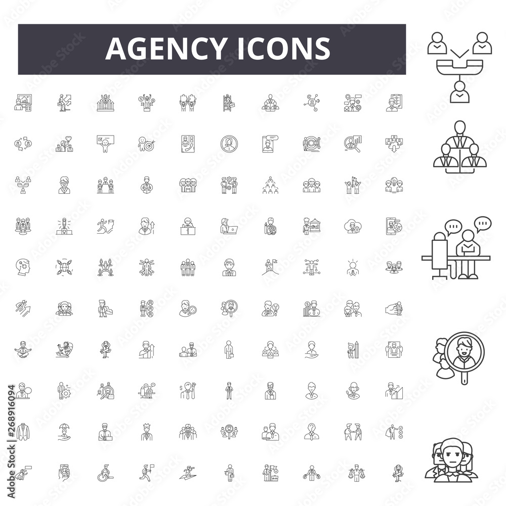 Agency line icons, signs, vector set, outline concept illustration ...