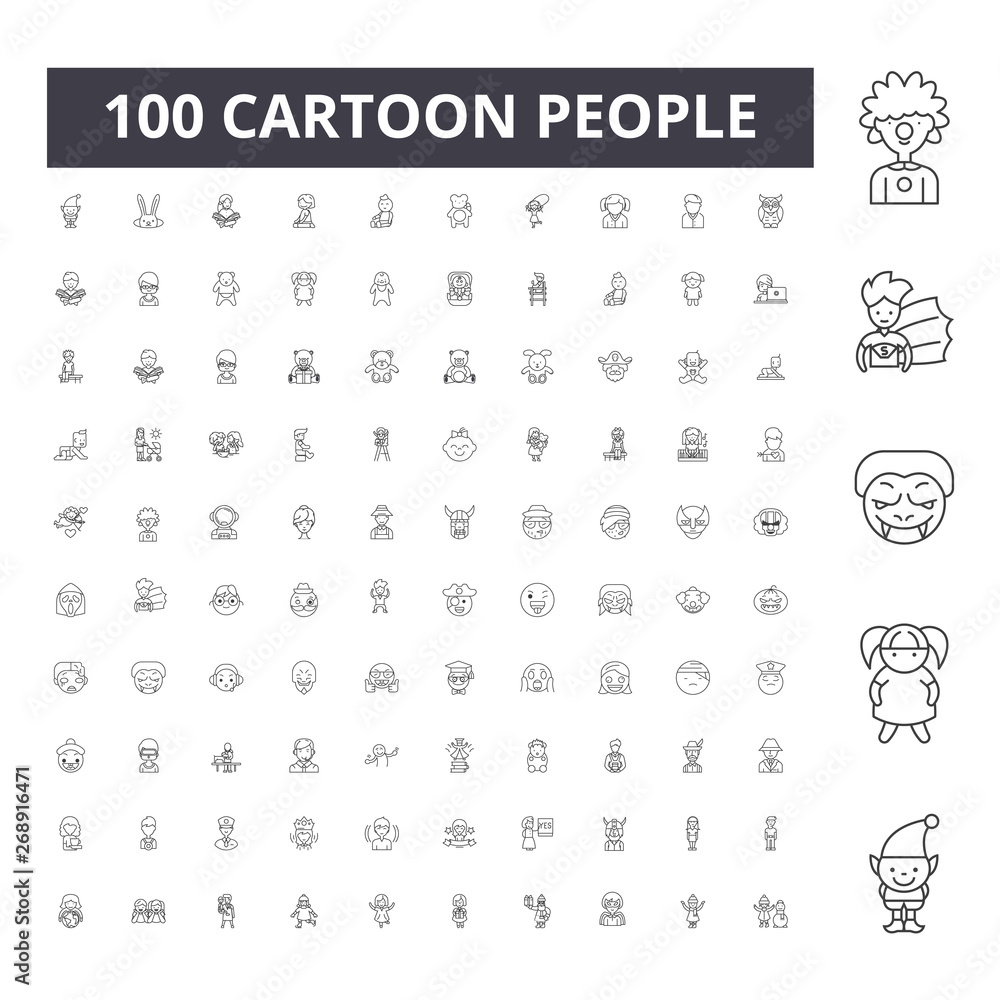 Cartoon people line icons, signs, vector set, outline concept ...