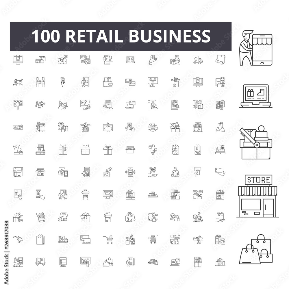 Retail business line icons, signs, vector set, outline concept ...