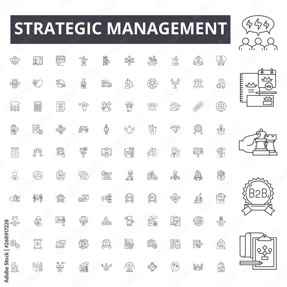 Strategic management line icons, signs, vector set, outline concept ...