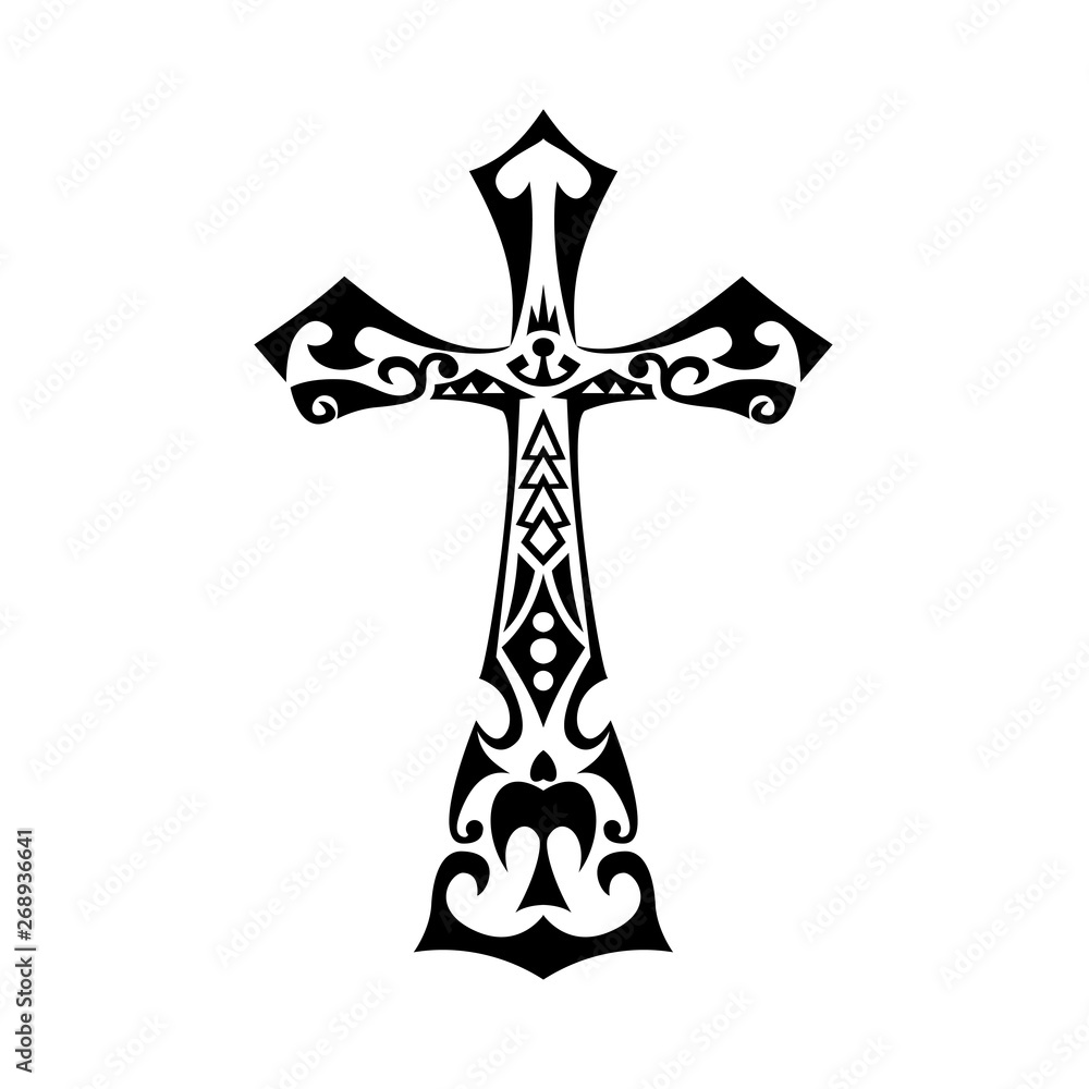 Tribal tattoo style illustration of Polynesian cross with Polynesian ...