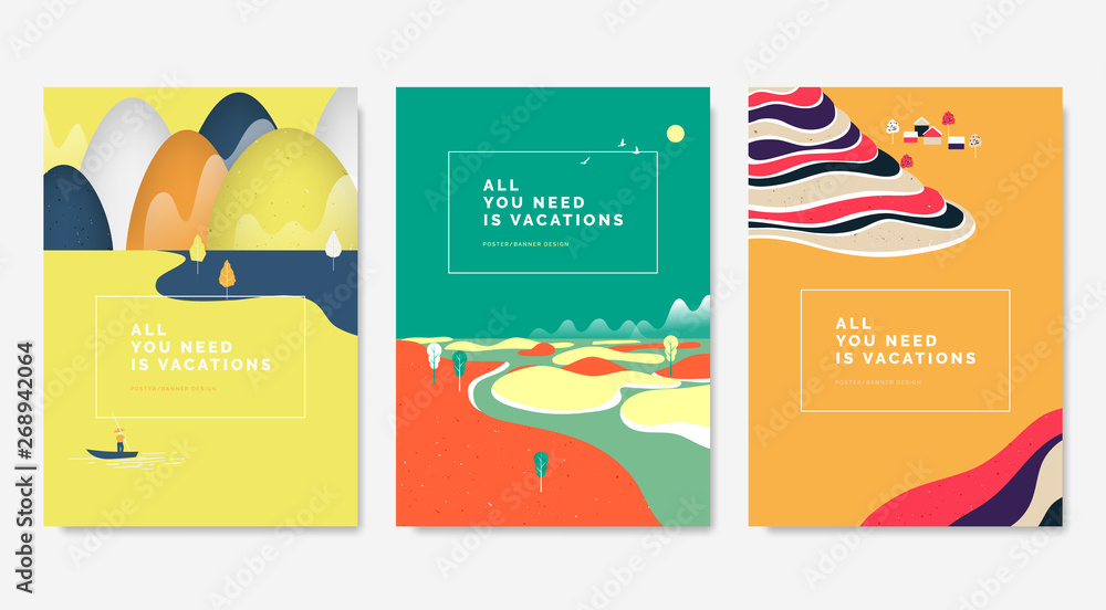 Minimalist landscape poster design, sea with mountains behind, island ...