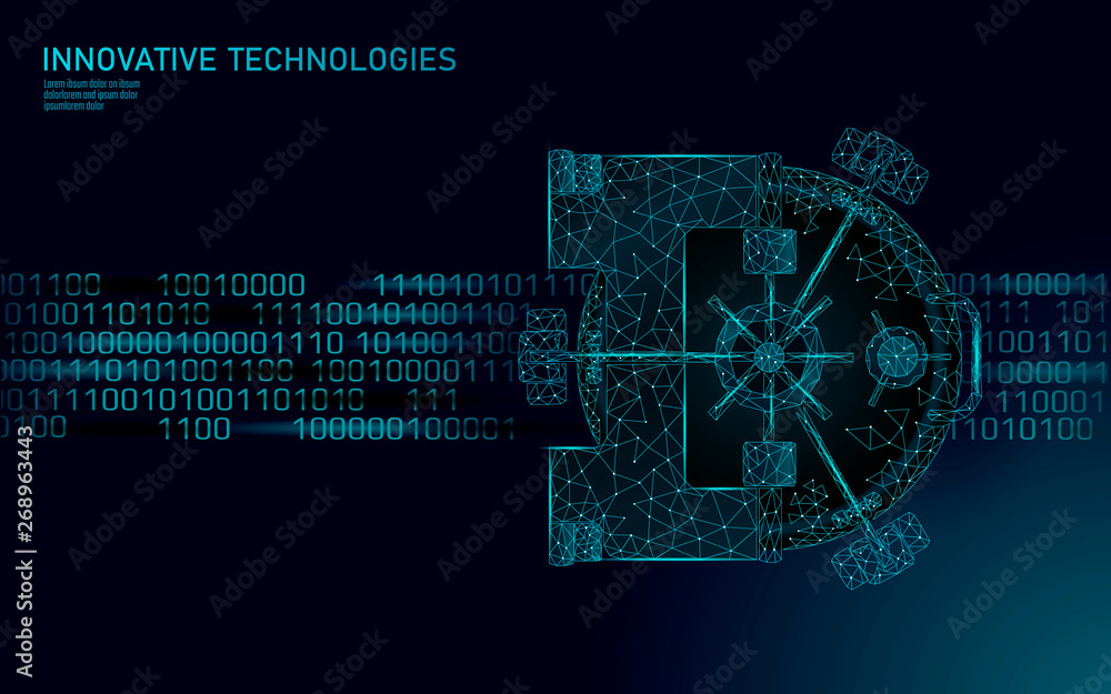 Low poly blue banking vault door. Privacy data safety storage. 3D ...