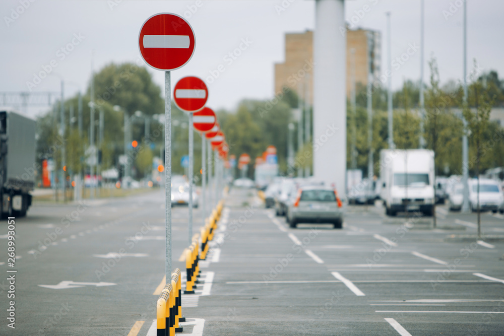 No entry signs at the car parking Stock Photo | Adobe Stock
