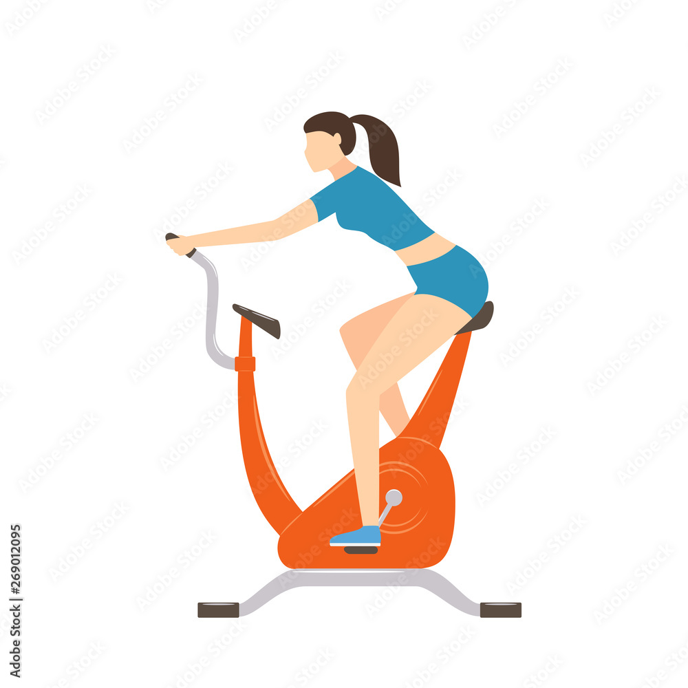 Woman on Exercise Bike Stock Vector | Adobe Stock
