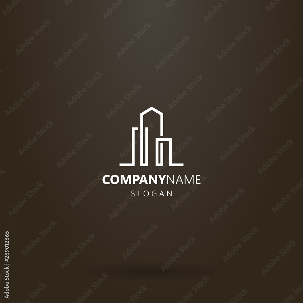 white logo on a black background. simple vector line art abstract logo ...
