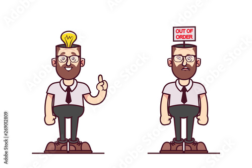 Cartoon Doodle Character. Office Worker with Light Bulb and Sign "Out ...