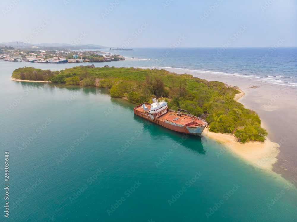 Shipwreck on Caribbean Island Cay Stock Photo | Adobe Stock