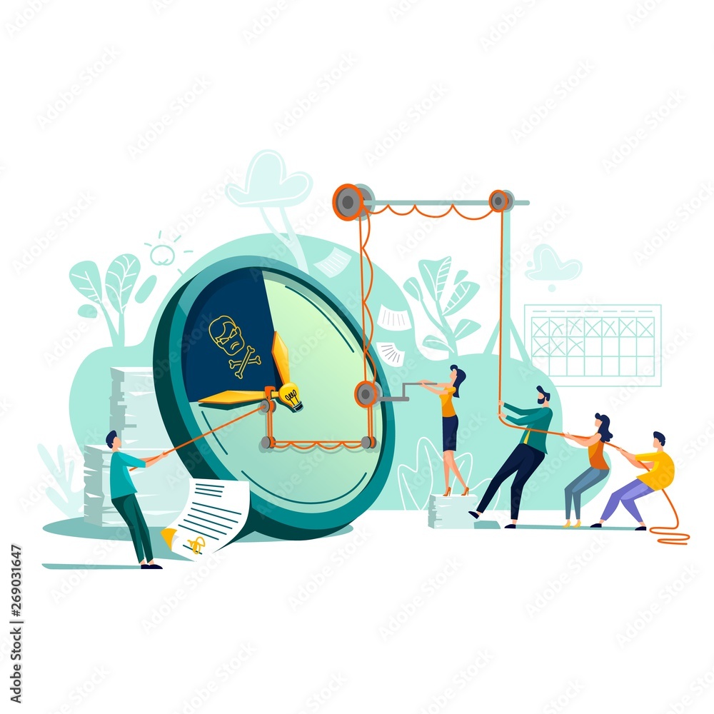 Deadline time management business concept vector. Large watches and ...