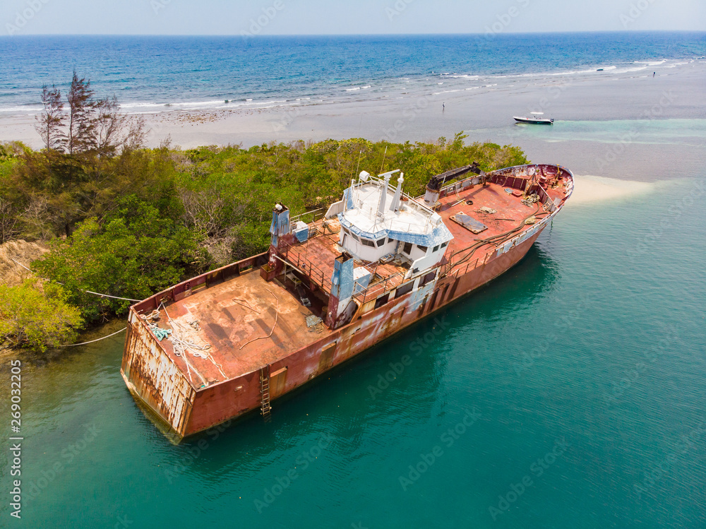 Shipwreck on Caribbean Island Cay Stock Photo | Adobe Stock
