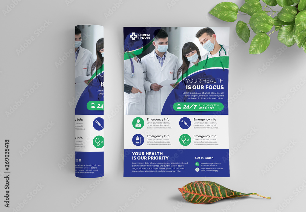 Medical Service Flyer Layout with Graphic Elements Stock Template ...